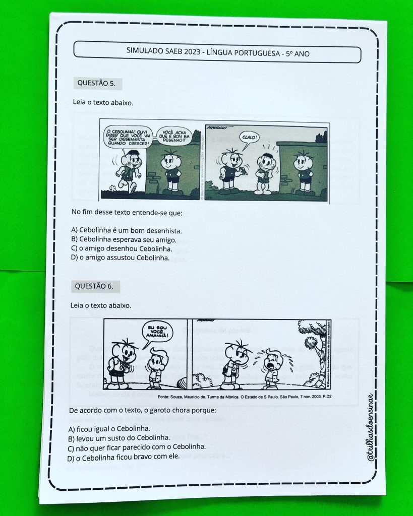 SIMULADO SAEB 2023 – 5° ANO – LÍNGUA PORTUGUESA E MATEMÁTICA. – TRILHAS DO ENSINAR